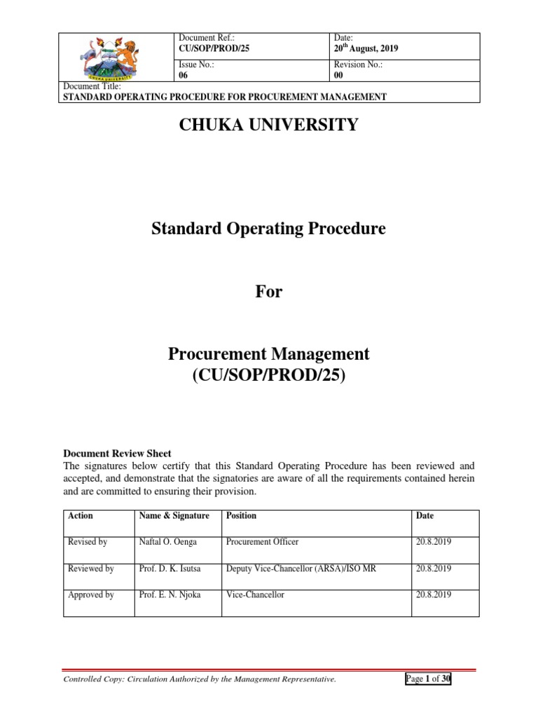 25 SOP Procurement Department PDF | PDF | Procurement | Risk