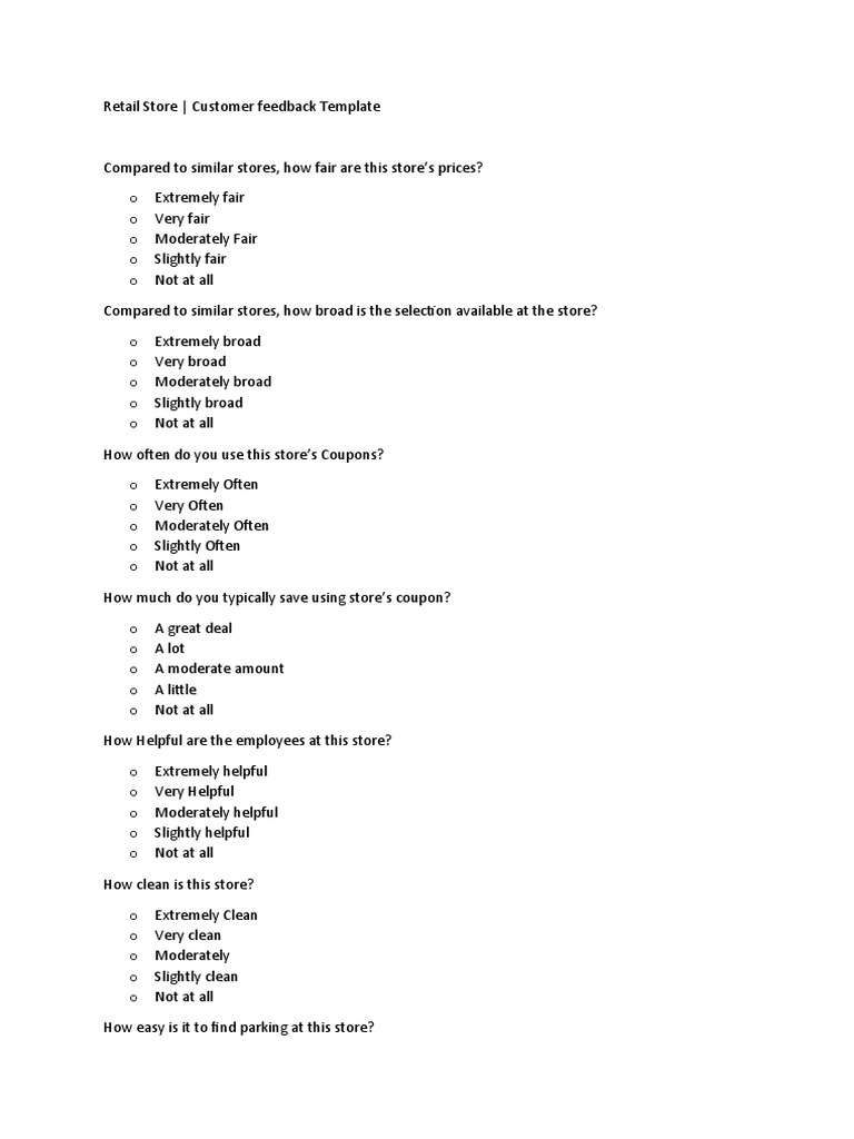 Retail Customer Feedback Template | PDF
