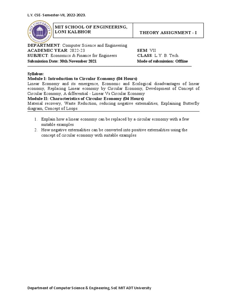 Assignment 1 Circular Economy | PDF