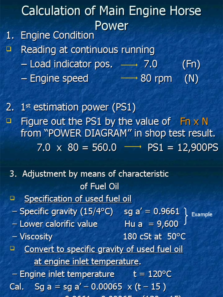 Day 1 Calculation of Main Engine Horse Power | PDF