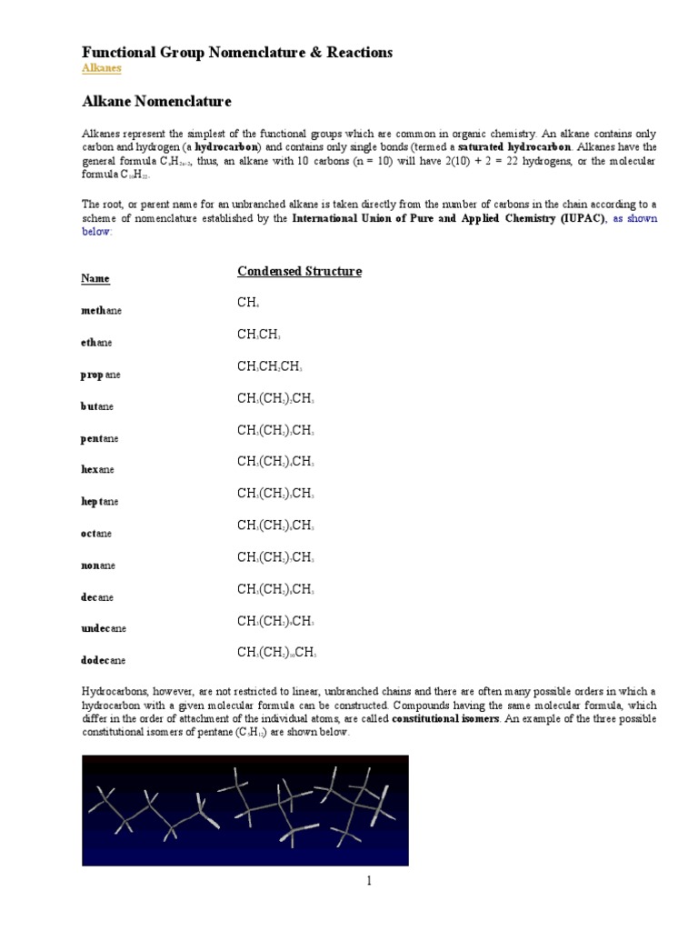 Functional Group Nomenclature & Reactions | PDF | Conformational ...