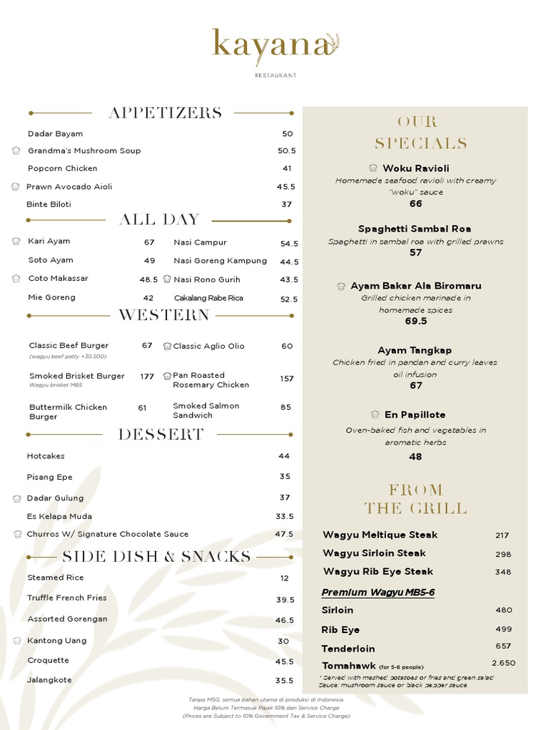 Kayana Restaurant Menu PDF | PDF