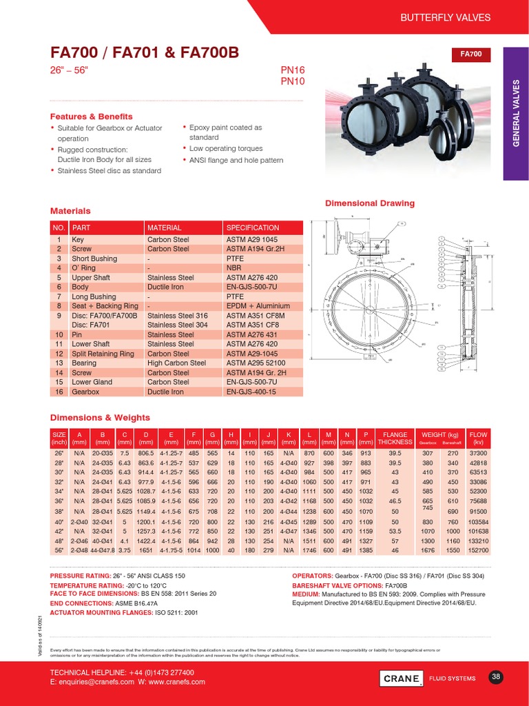 FA700 FA701 FA700B Butterfly CraneFS DS 1021 p38 | PDF | Steel | Valve