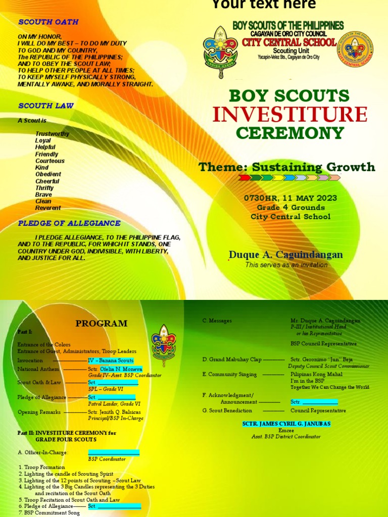 Investiture Program 2023 | Download Free PDF | Pledge Of Allegiance ...