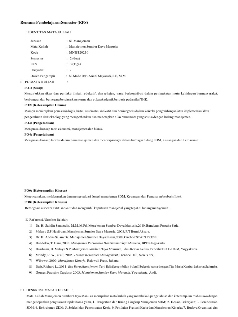 RPS Manajemen SDM | PDF
