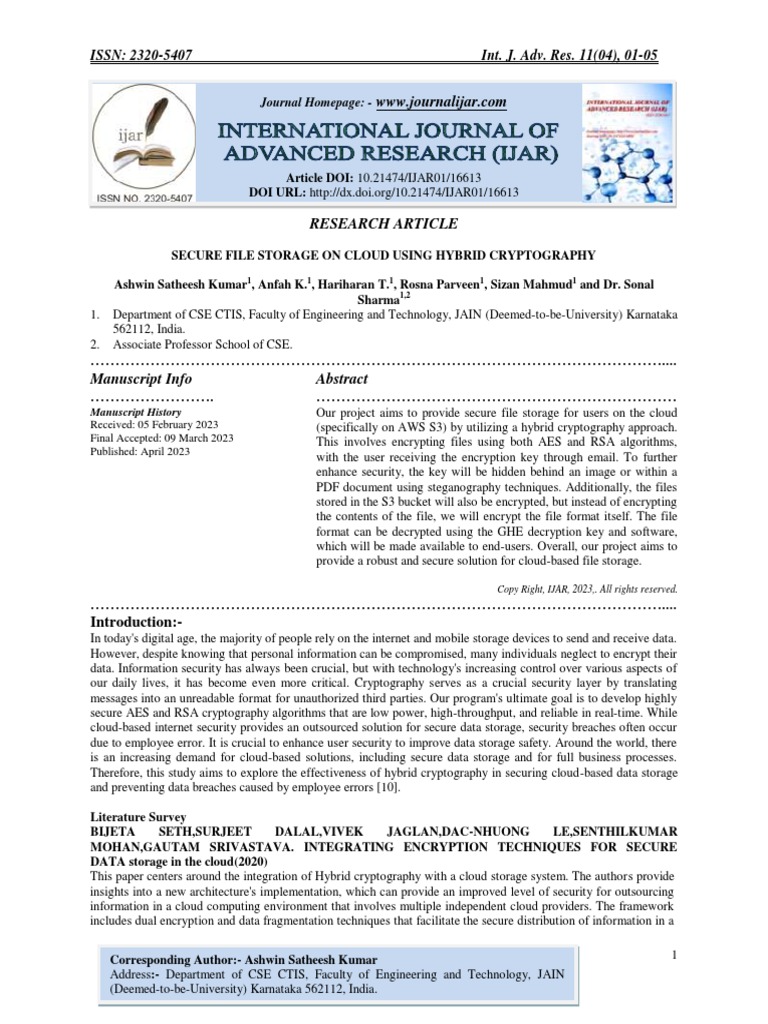 Secure File Storage On Cloud Using Hybrid Cryptography | PDF | Key ...