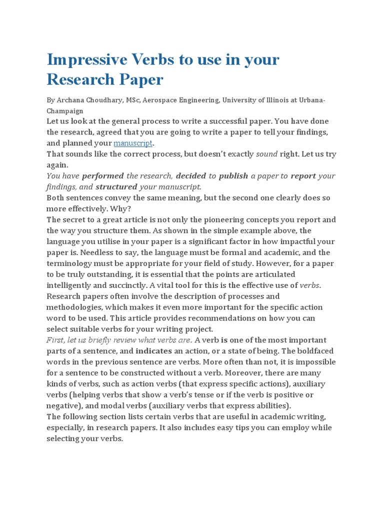 Essential Verbs for Research Papers | PDF | Verb | Linguistics