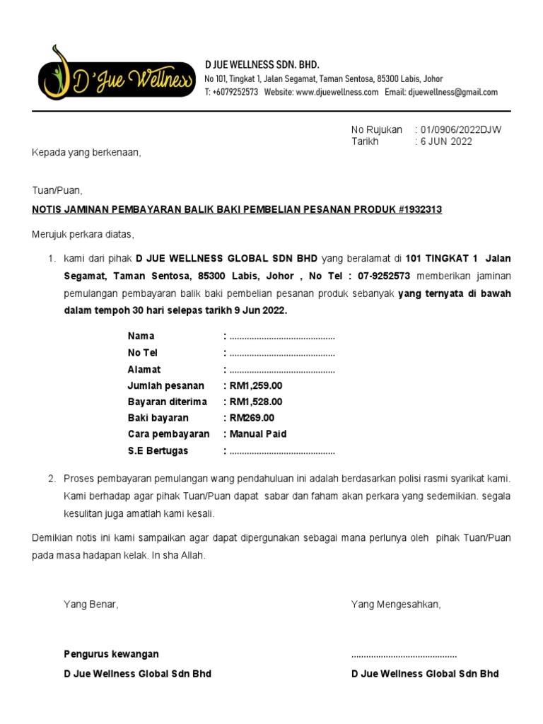 Surat Refund | PDF | Bisnis | Pengelolaan Keuangan & Uang