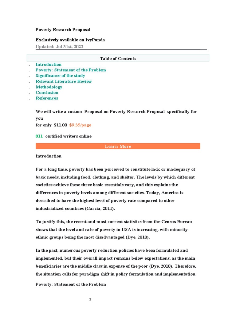 Poverty Research Proposal Overview | PDF | Poverty | Poverty & Homelessness