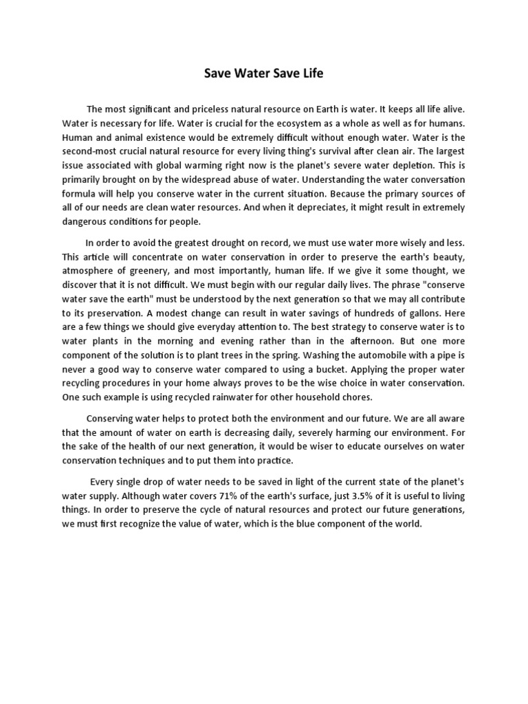 Save Water Save Life | PDF | Water | Water Conservation