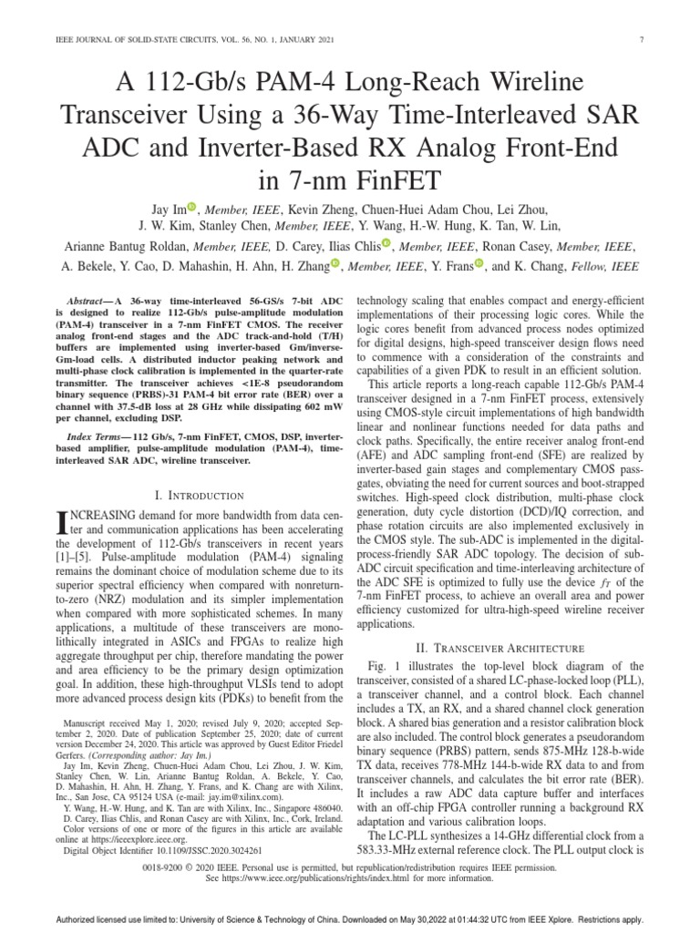 A 112-Gb S PAM-4 Long-Reach Wireline Transceiver Using A 36-Way Time ...