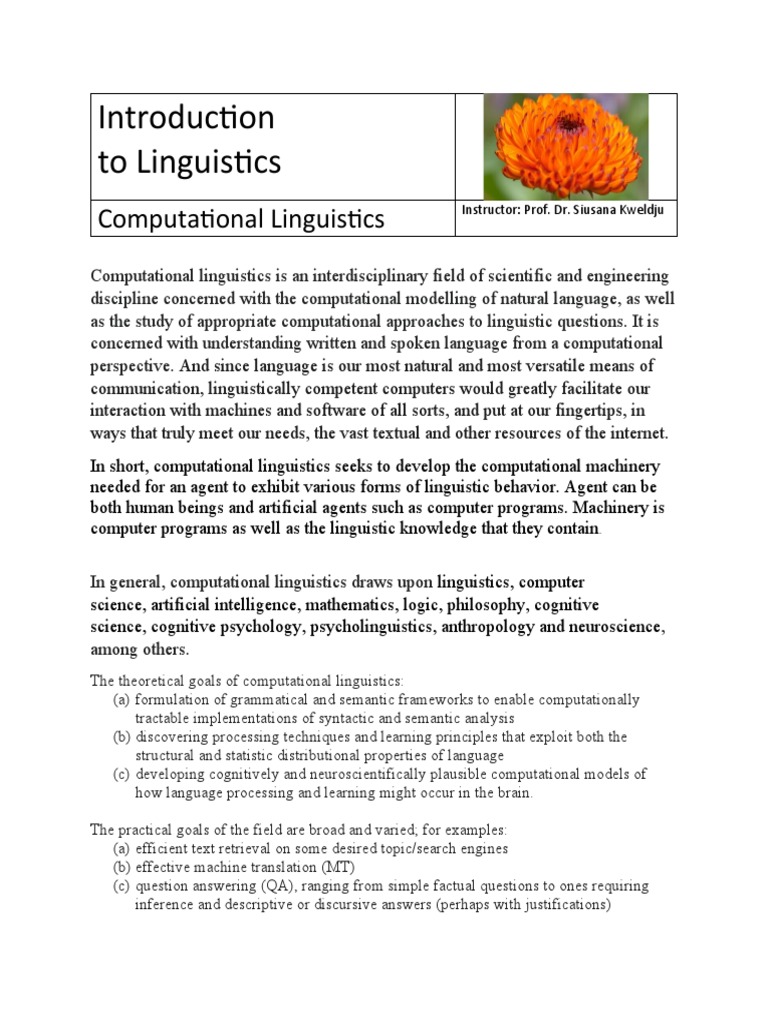 Computational Linguistics | PDF | Linguistics | Artificial Intelligence Computational Linguistics | PDF | Linguistics | Artificial Intelligence