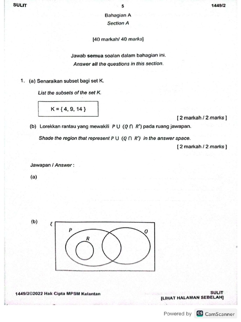 2022 Kelantan - MPSM Maths K2 | PDF