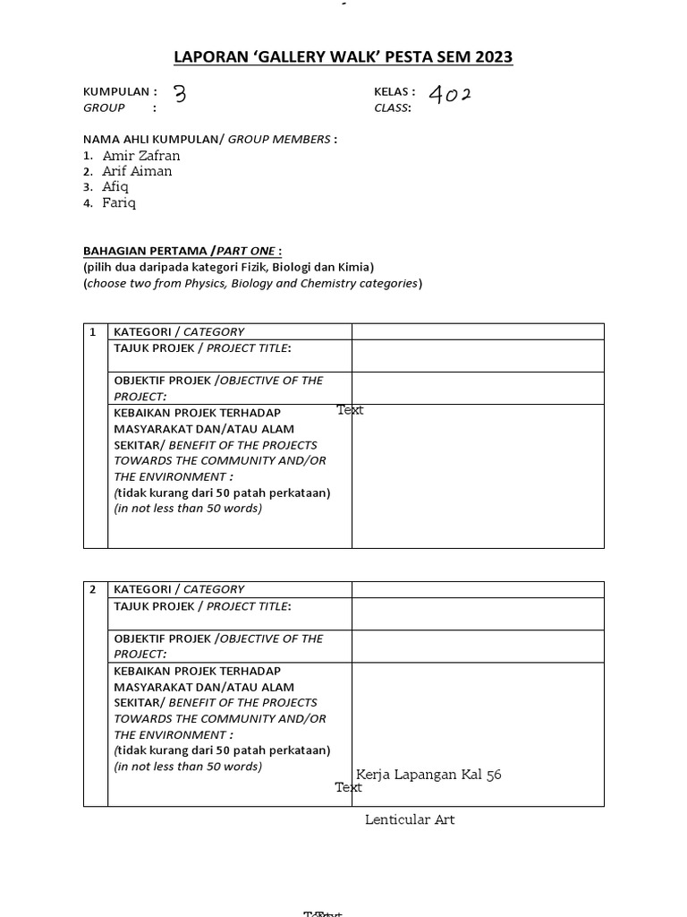Laporan Gallery Walk Kumpulan Sem Type 1 Form 4, 2023 PDF | PDF