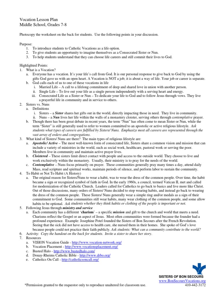 Lesson Plans For Grades 7 8 | PDF | Nun | Catholic Church