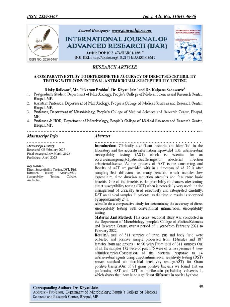 A Comparative Study To Determine The Accuracy of Direct Susceptibility ... A Comparative Study To Determine The Accuracy of Direct Susceptibility ...
