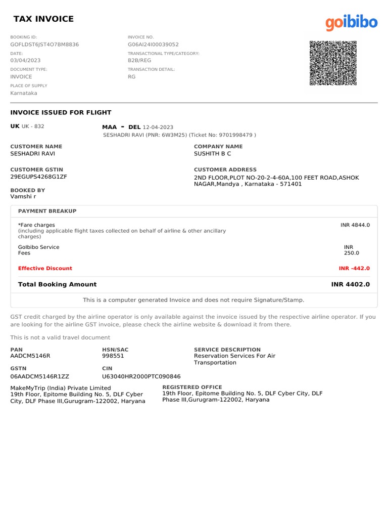 Gofldst6jst4o7bm8836 Booking Invoice | Download Free PDF | Invoice ...