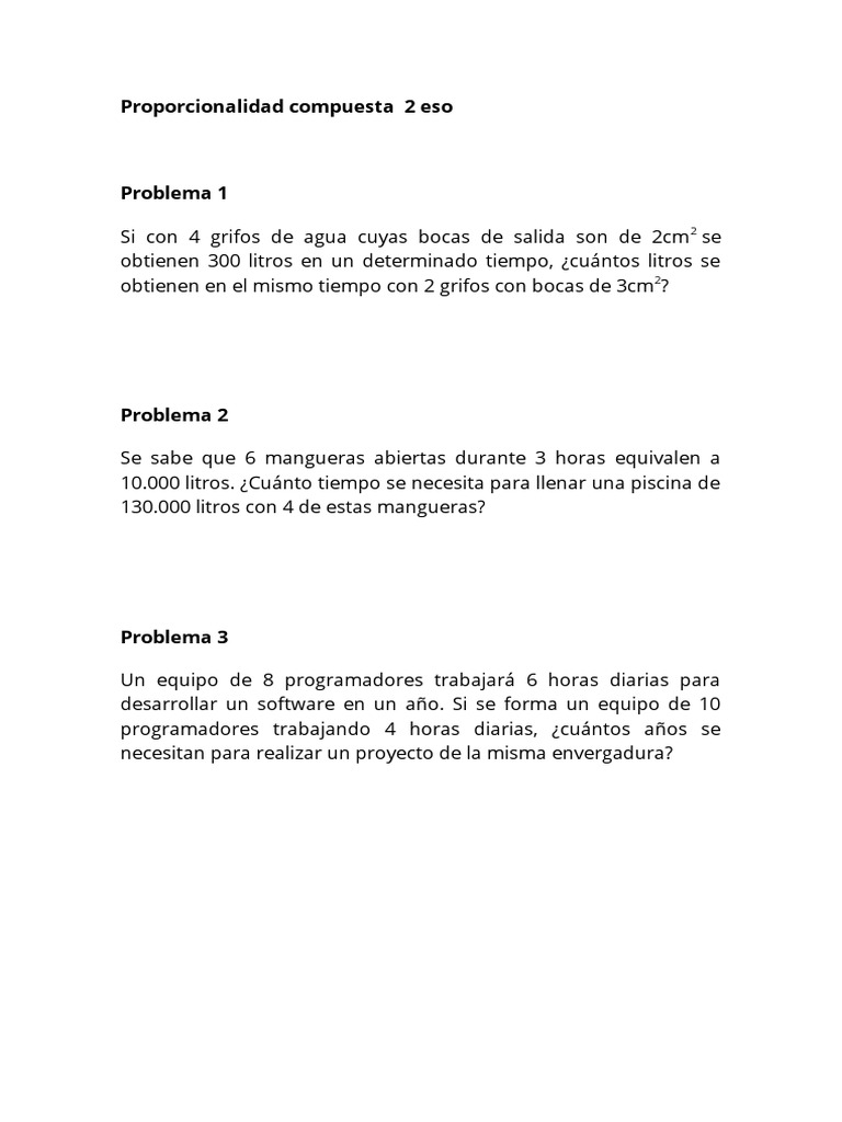 Proporcionalidad Compuesta 2 Eso | PDF