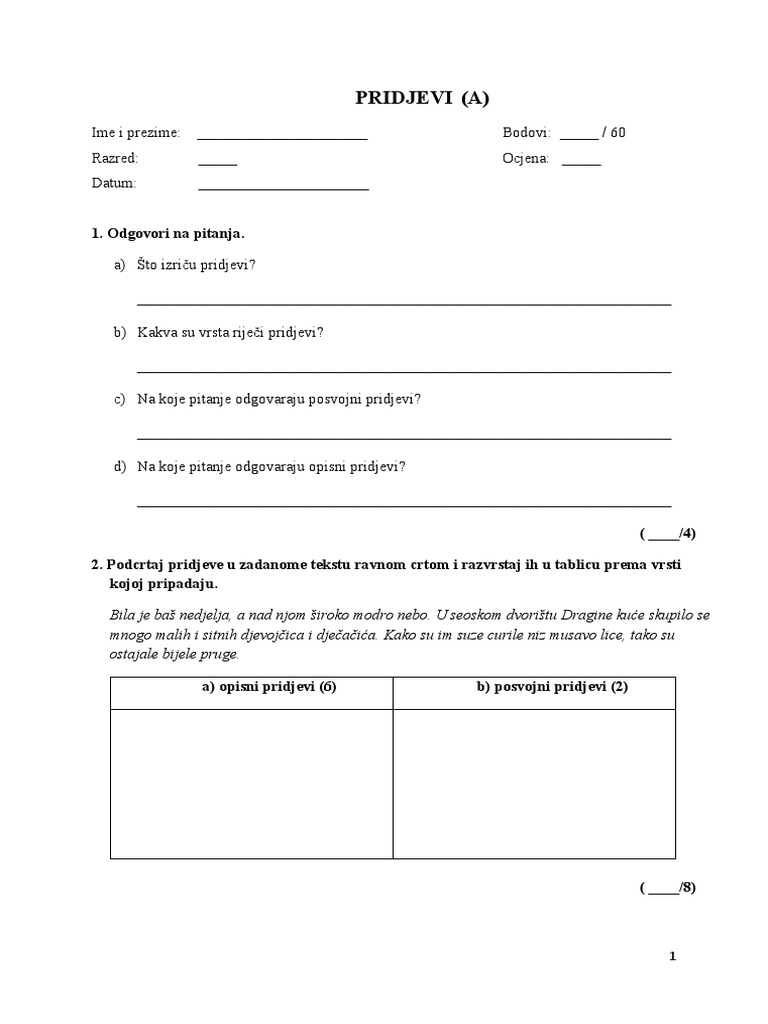 Pridjevi A | PDF