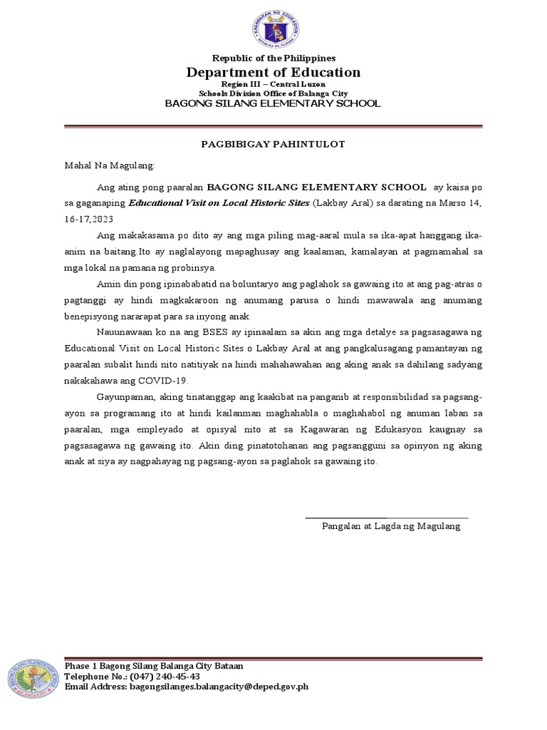 Parental Consent Lakbay Aral | PDF