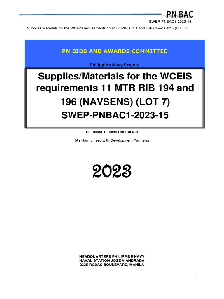 BD. SWEP-PNBAC1-2023-15-SuppliesMaterials For | PDF | Procurement ...