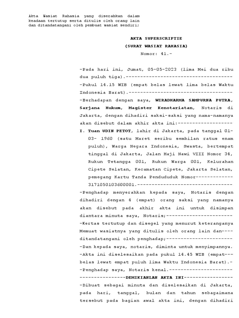 Akta Wasiat Rahasia di Jakarta | PDF