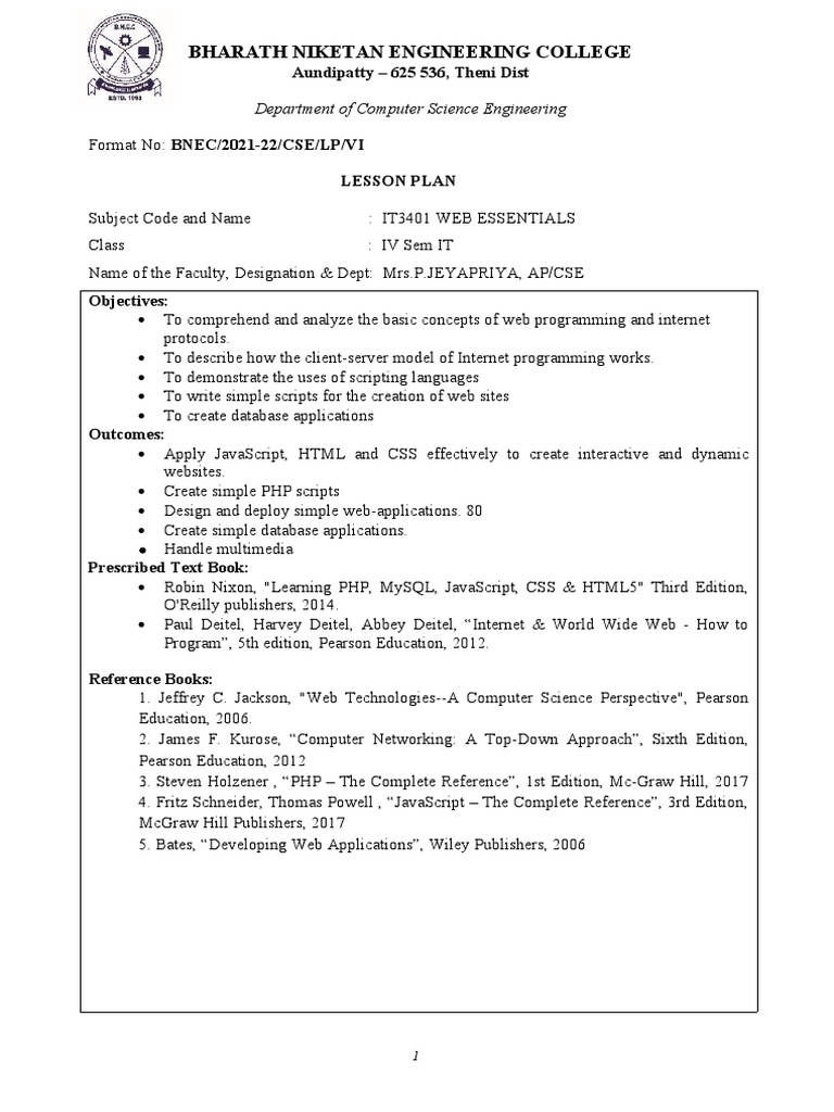WEBLESSONPLAN | PDF | Dynamic Web Page | World Wide Web