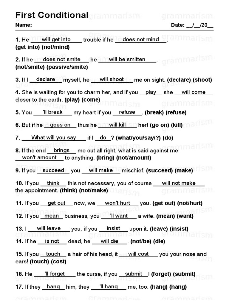 Grammarism First Conditional Test 1 Solved 18806460 PDF | PDF