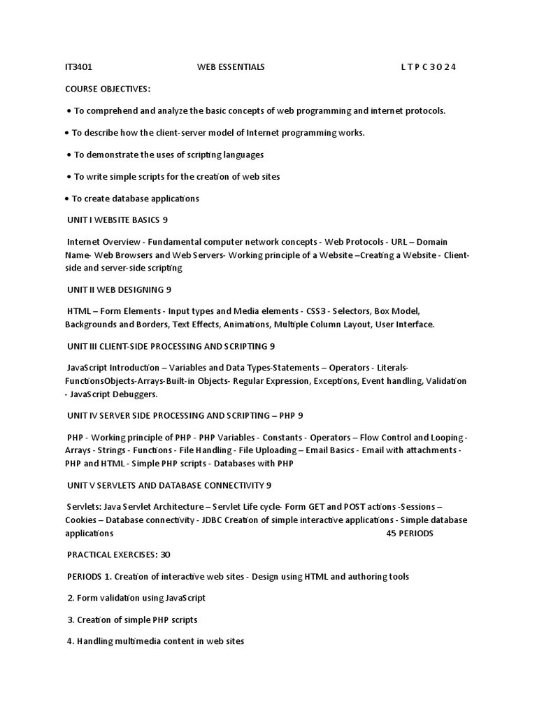 IT3401 Web Essentials Syllabus Overview | PDF | World Wide Web | Internet & Web
