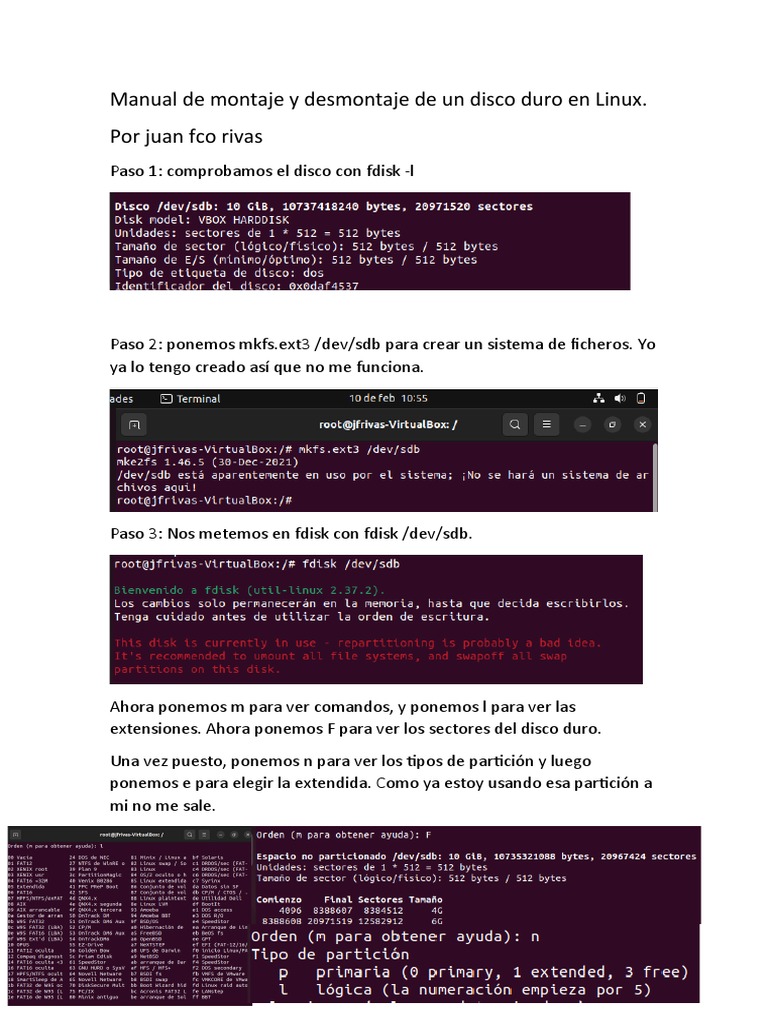 Manual de Montaje y Desmontaje de Un Disco Duro en Linux | PDF