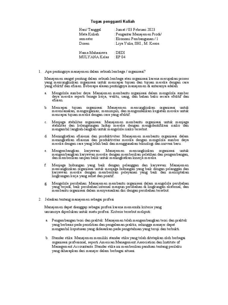 Tugas Pengganti Kuliah | PDF