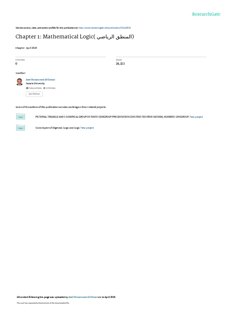 Chapter 1 Mathematical Logic Almntq Alryady | PDF