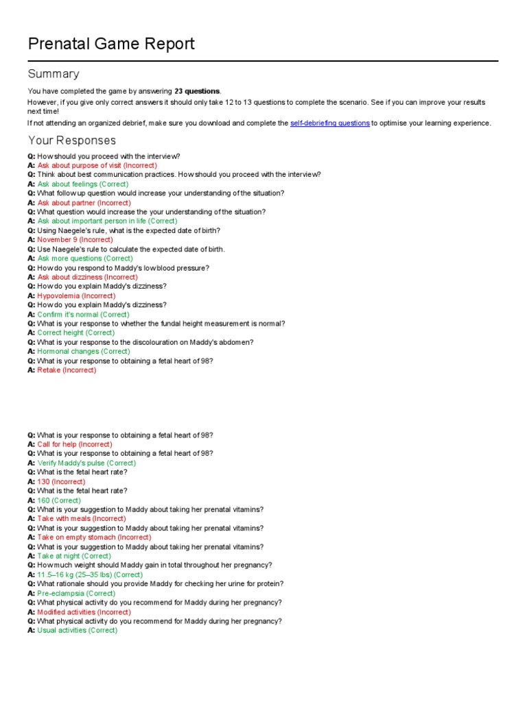 Prenatal Game Report | PDF | Pregnancy | Prenatal Development