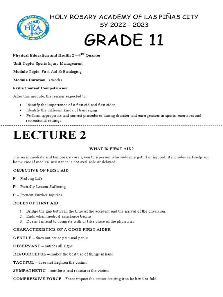 Handouts Topic 2 CS15 2 4TH Quarter | PDF | First Aid | Injury
