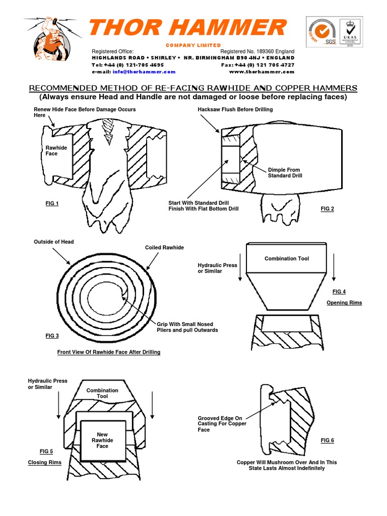 Re-Facing Rawhide & Copper Hammers Guide | PDF | Drill | Hammer