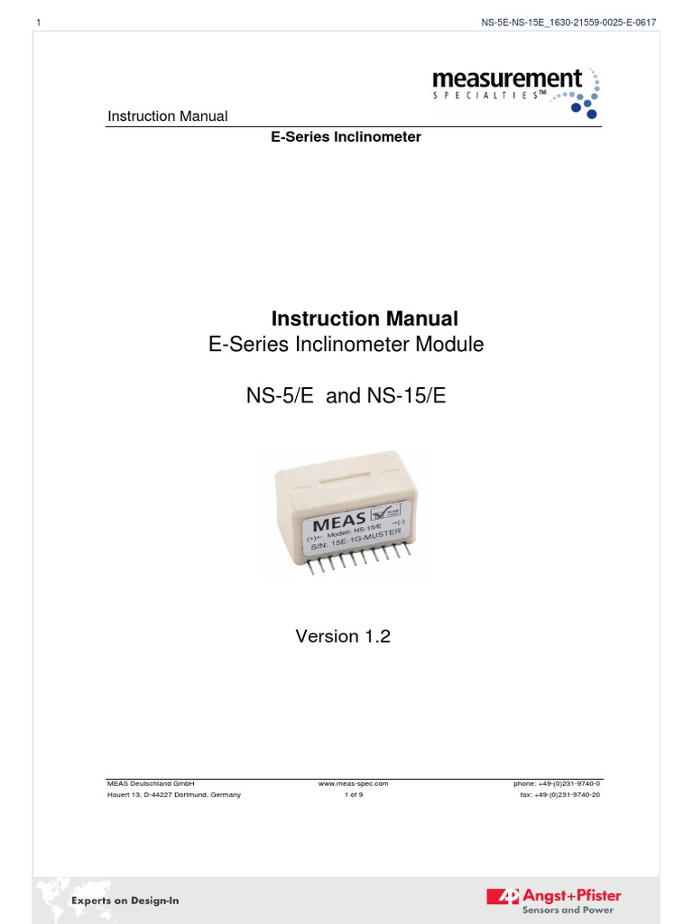 E-Series Inclinometer Module NS-5/E and NS-15/E: Instruction Manual | PDF | Power Supply | Sensor
