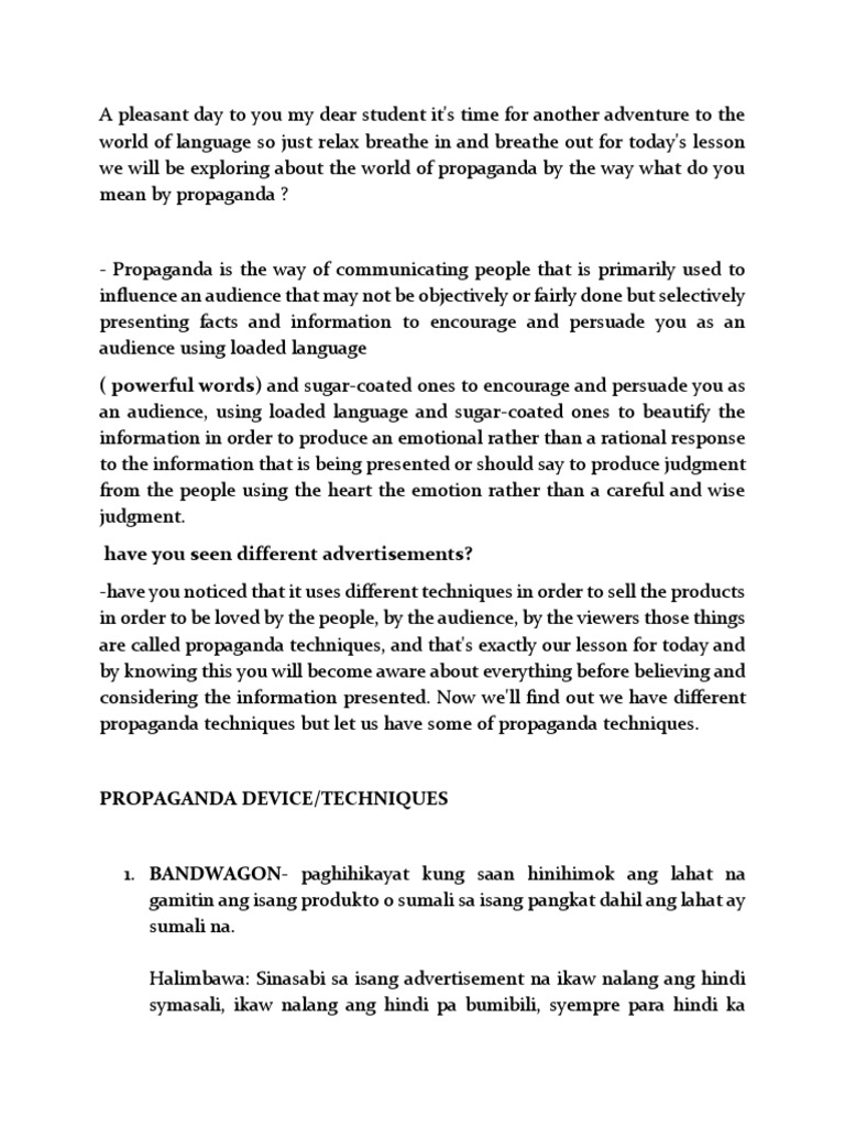 Propaganda Devices Explain | PDF | Propaganda | Linguistics