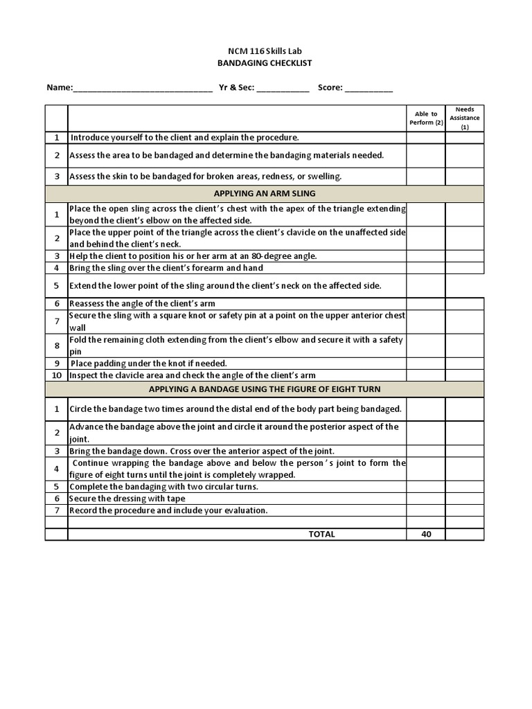 Checklist Bandaging For GRD | PDF | Elbow | Arm