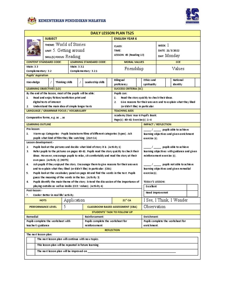 6. BI Y6 LP TS25 (Unit 5 - Getting around- LP 65-80).docx | PDF | Lesson Plan | Teachers