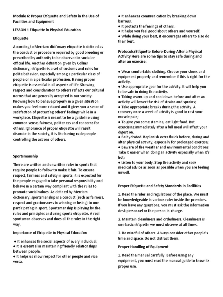 Module 6 Summary of Lessons | PDF | Physical Fitness | Sports