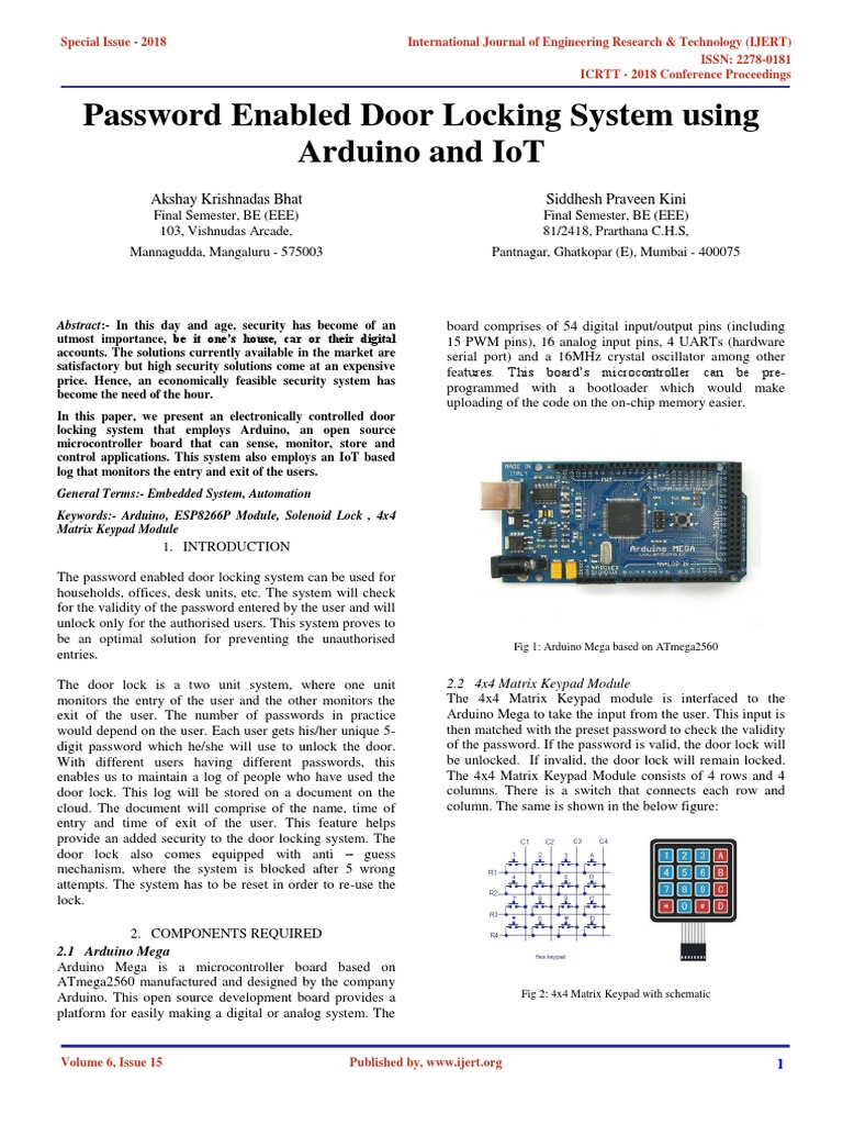 Password Enabled Door Locking System Using Arduino and Iot IJERTCONV6IS15106 | Download Free PDF ...