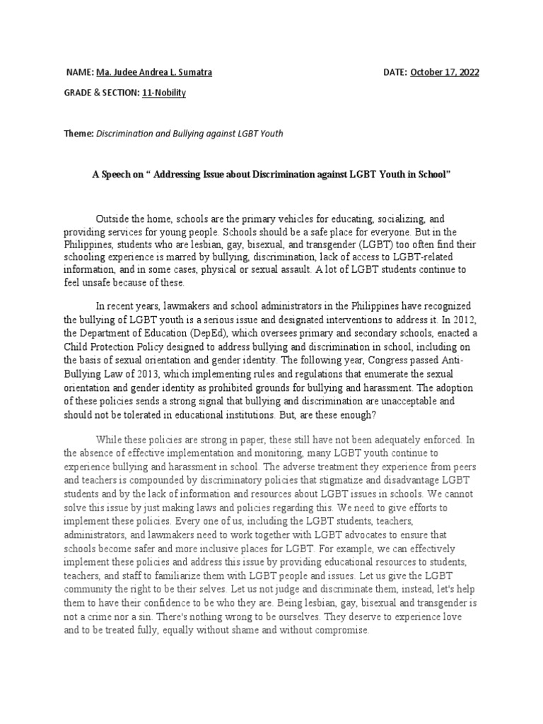 Oral Com Speech | PDF | LGBTQIA+ Studies | Lgbt