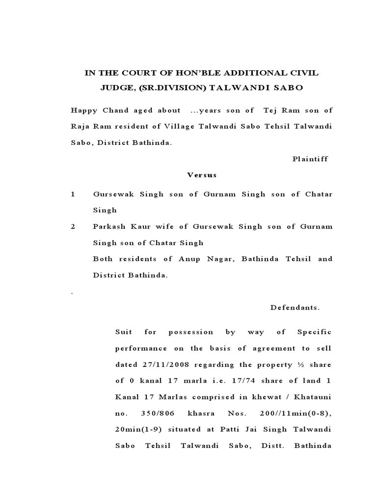 Ashok - Happy Chand Vs Gursewak Singh Etc. | PDF | Lawsuit | Deed