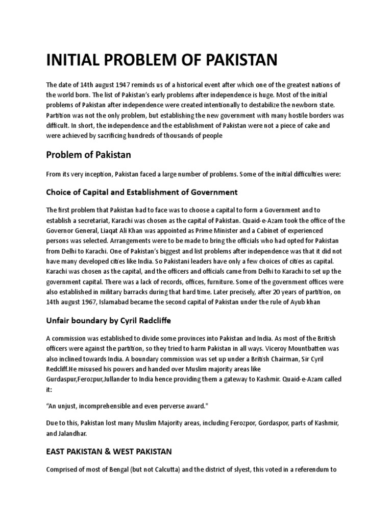 The Many Initial Problems Faced by Pakistan After Independence ...