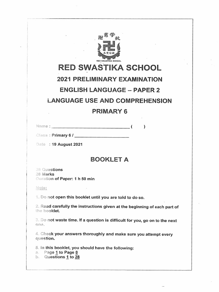 P6 English Prelim 2021 Redswastika Pdf Pdf