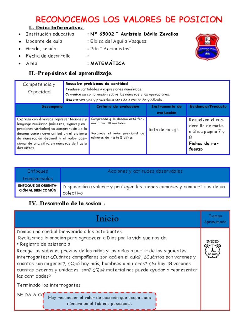 Reconocemos El Valor de Posicion | PDF | Evaluación | Cognición