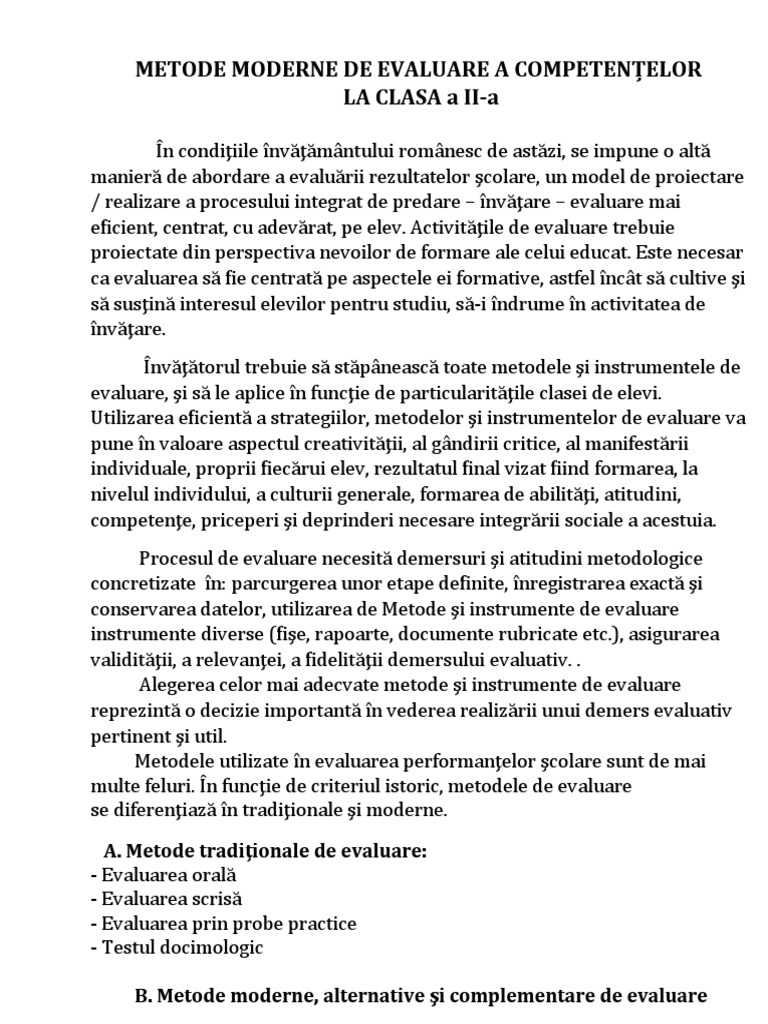 Referat Metode de Evaluare | PDF