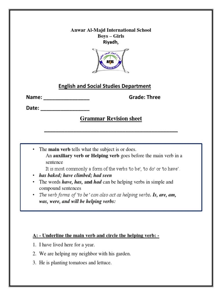 Grade 3 Grammar Revision Sheet. 3rd TERM | PDF | Grammatical Number ...