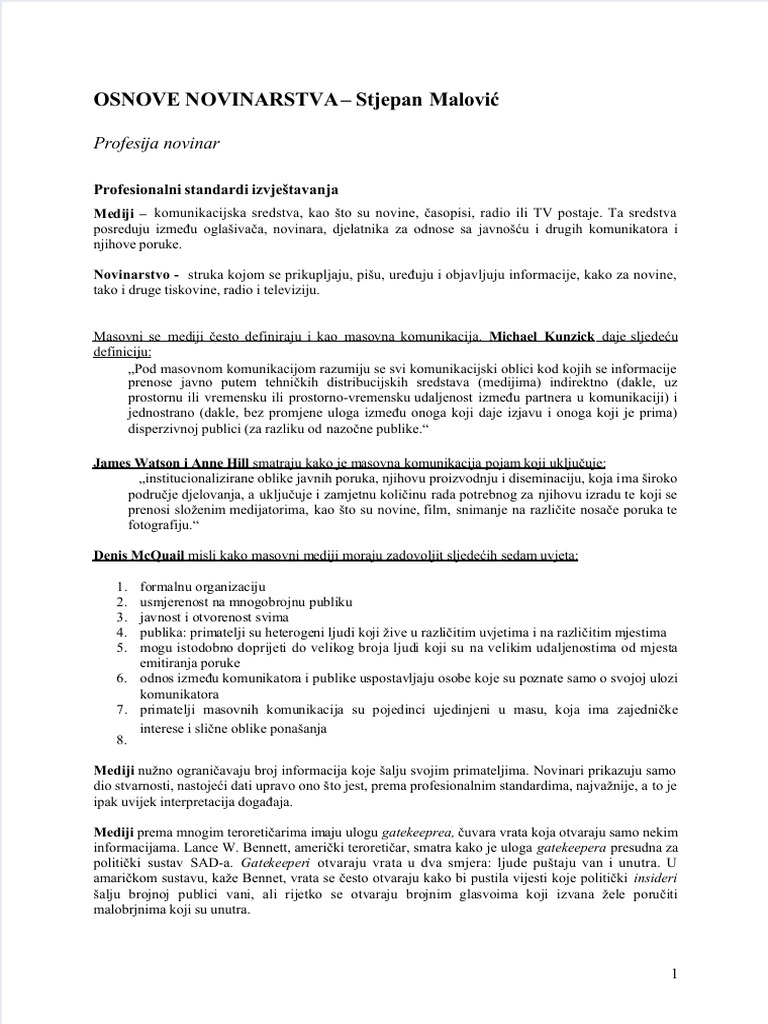 Dokumen - Tips - Osnove Novinarstva Stjepan Malovic | PDF