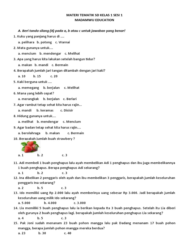 Soal - Tematik - Untuk - Kelas - 1 - SD - Sesi 1 | PDF